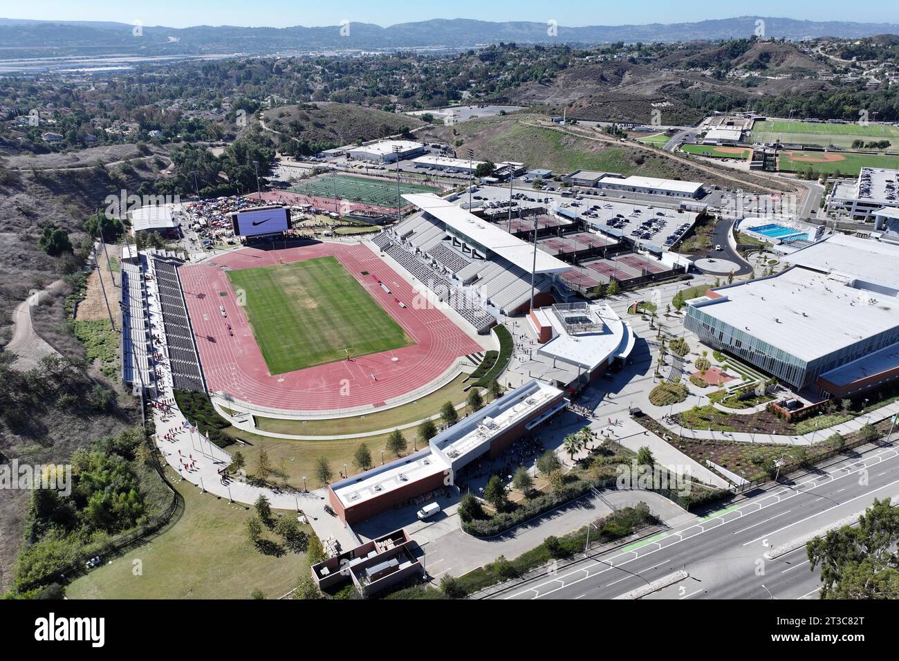 A general overall aerial view of Hilmer Lodge Stadium, Aquatics Complex ...