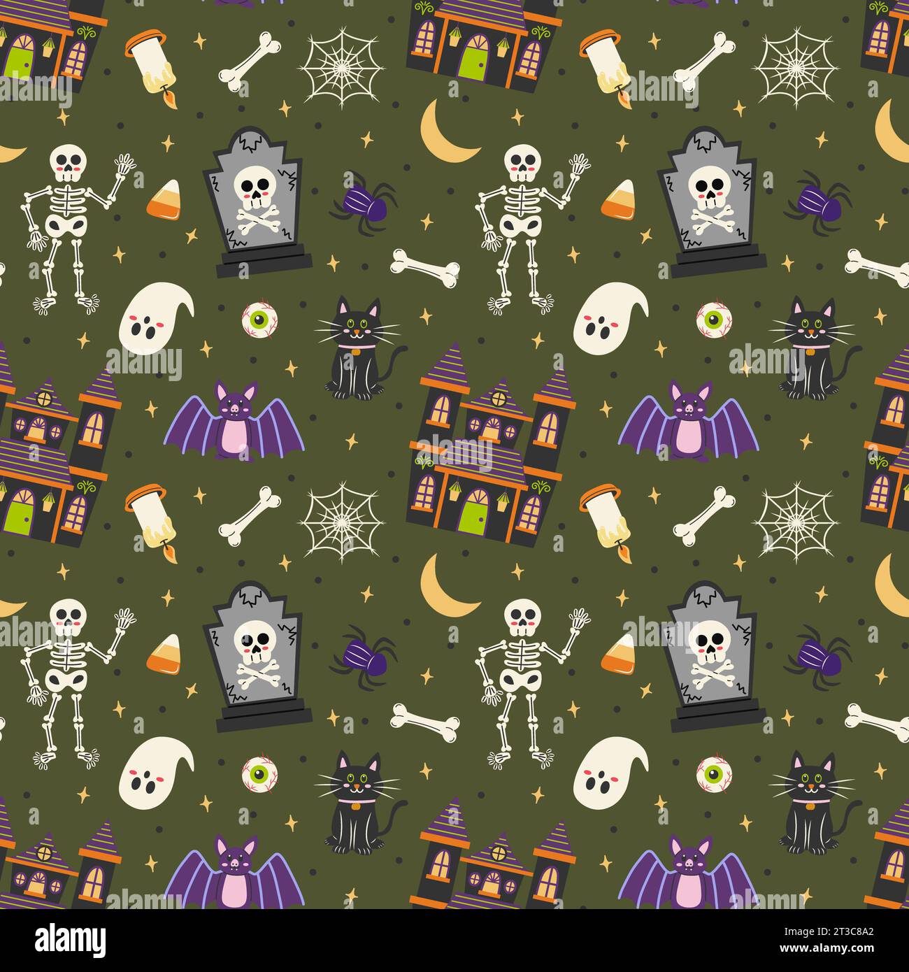 Halloween Night at Cemetery Seamless Pattern Design Stock Photo - Alamy