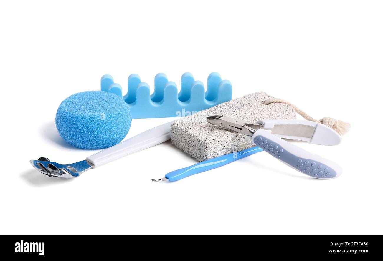 Set of professional tools for pedicure isolated on white background ...