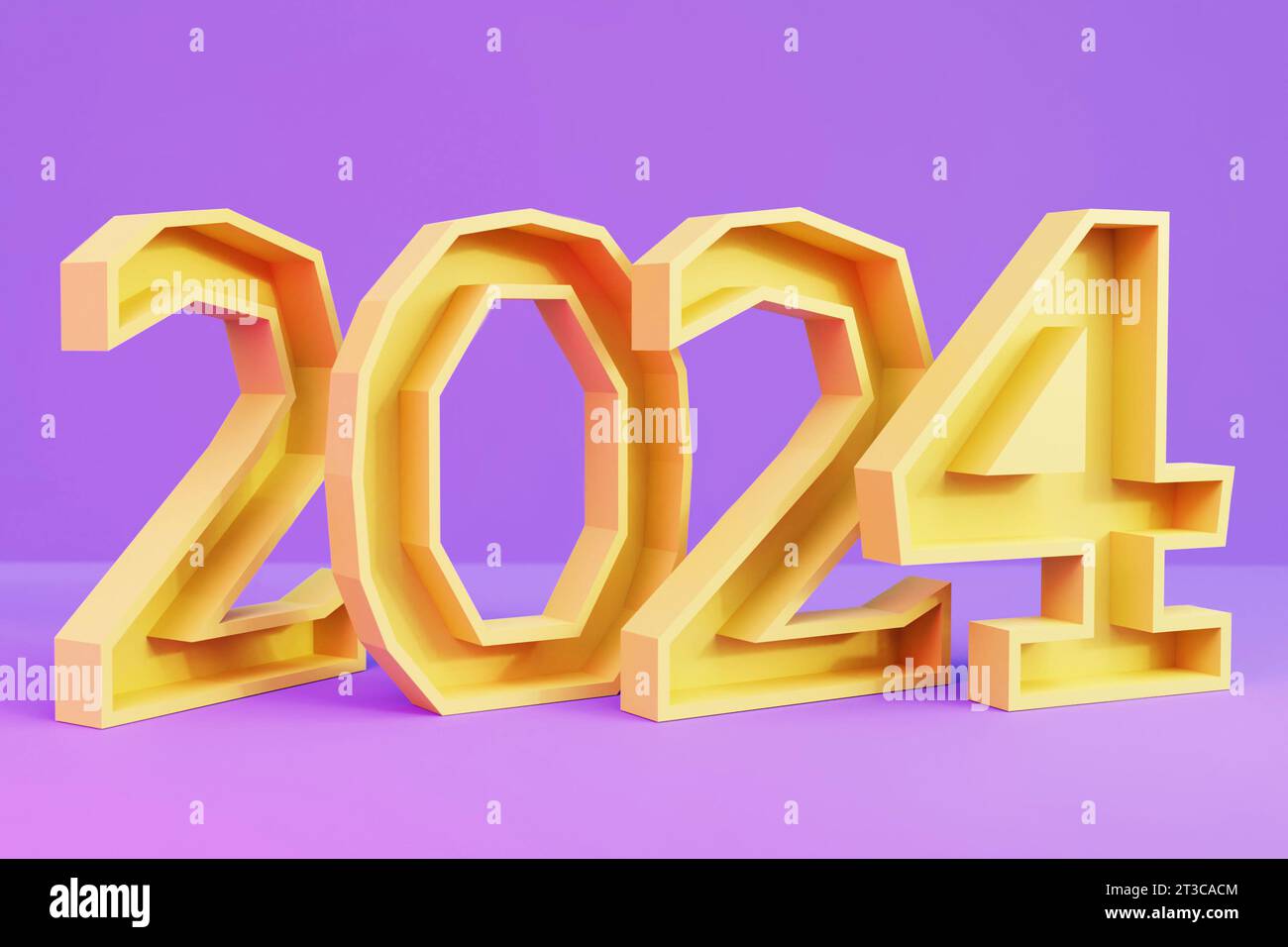 Yellow 3D Number 2024 on a violet background, symbol new year, 3d rendering Stock Photo - Alamy