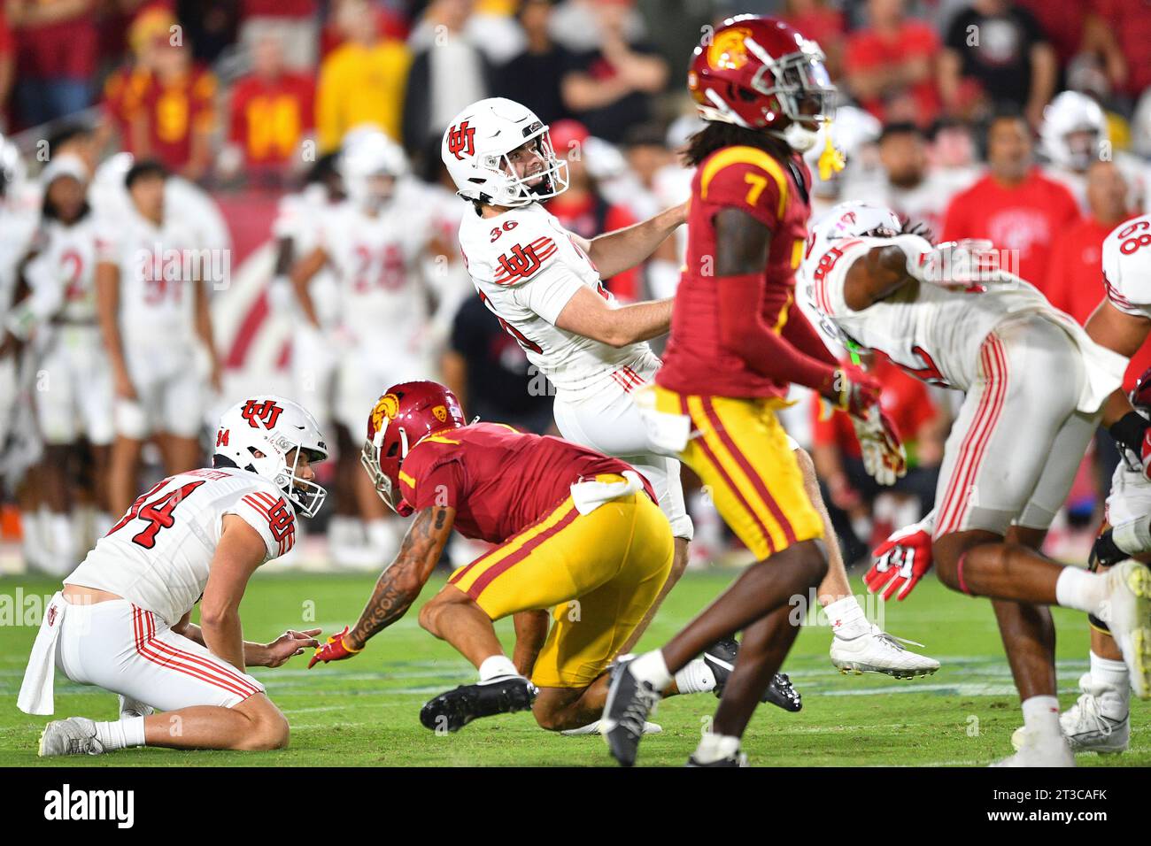 LOS ANGELES, CA - OCTOBER 21: Utah Utes kicker Cole Becker kicks a ...