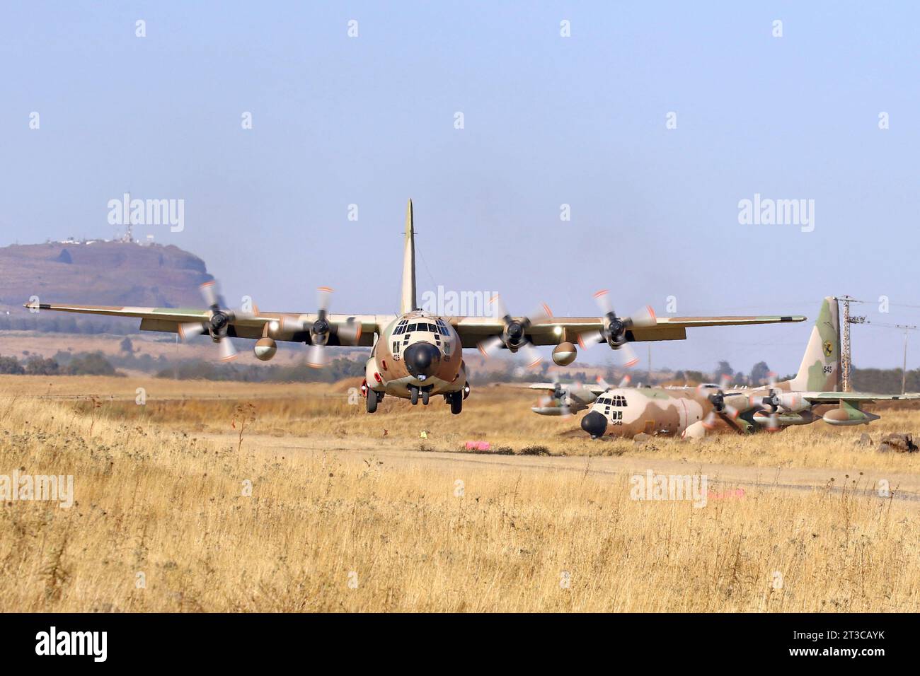 An Israeli Air Force C-130 Karnaf taking off from a temporary dirt ...