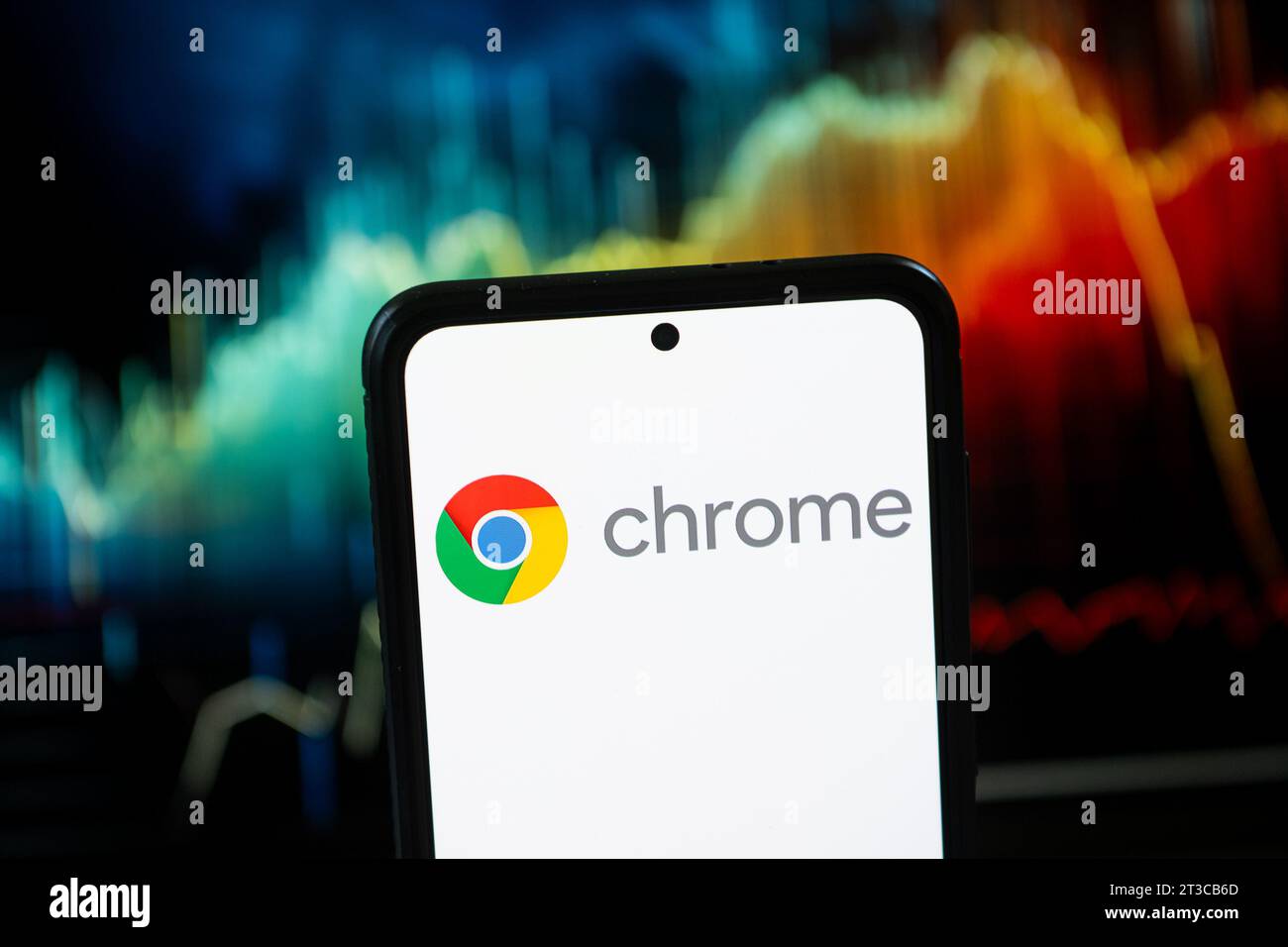 In this photo illustration a Chrome logo seen displayed on a smartphone ...