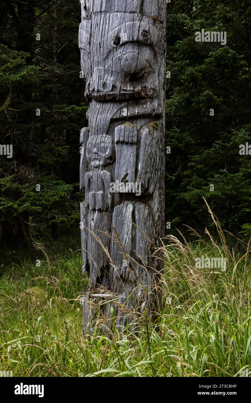 Totem pole at UNESCO World Heritage Site Sgang Gwaay Llnagaay, an ...