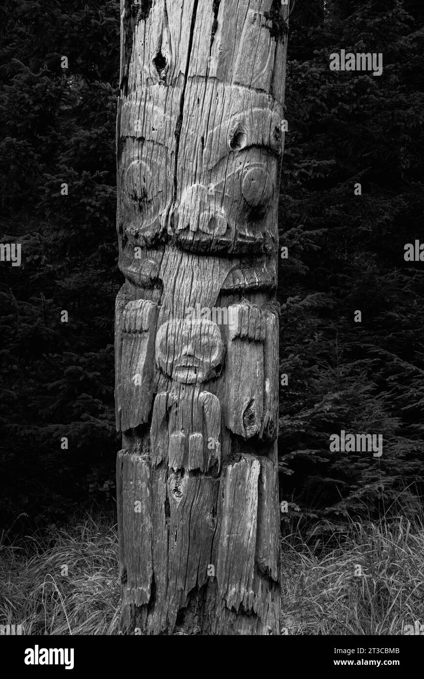Totem pole at UNESCO World Heritage Site Sgang Gwaay Llnagaay, an ...