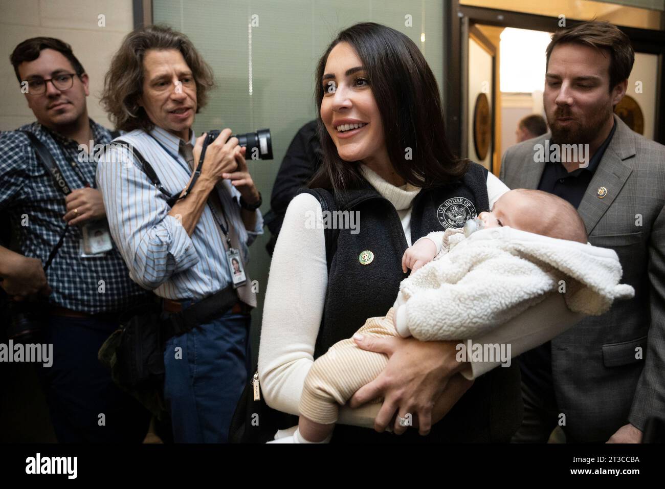 Rep. Anna Paulina Luna (R-Fla.) shows off her newborn baby outside a ...