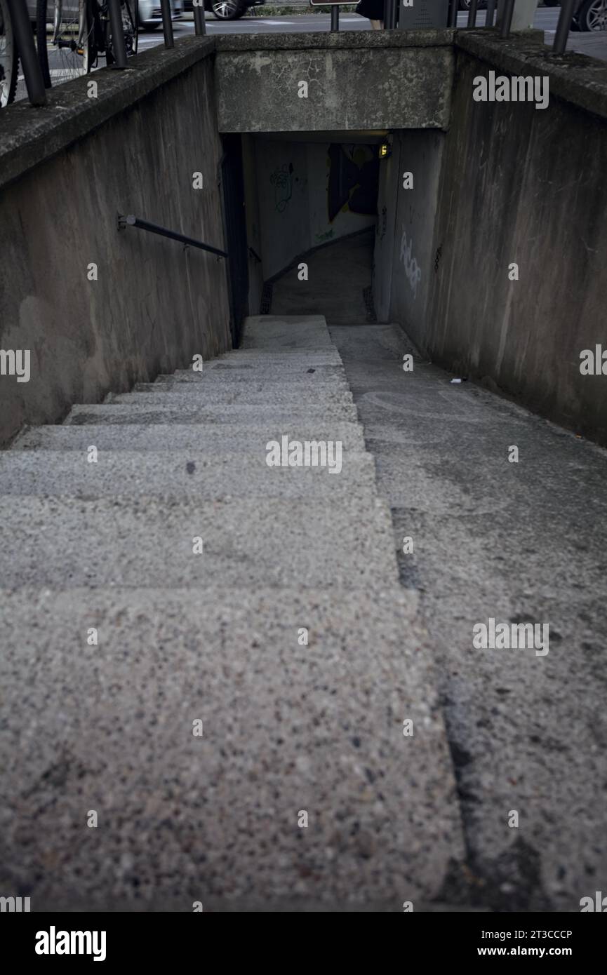 Staircase of an underground passage in a residential area of an italian ...