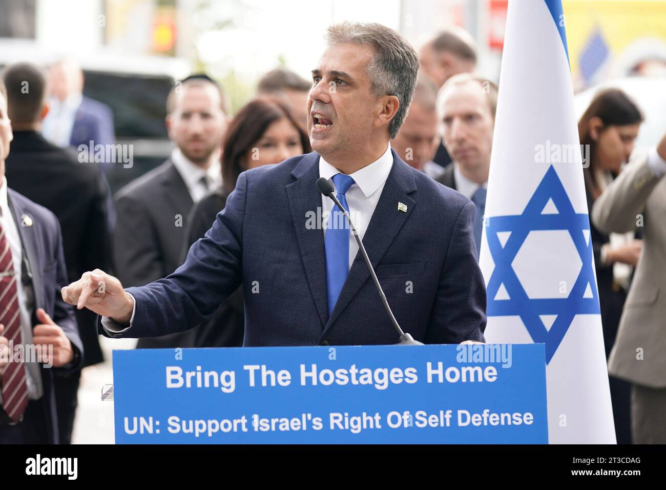 Israeli Foreign Minister Eli Cohen speaks about Israeli hostages being ...