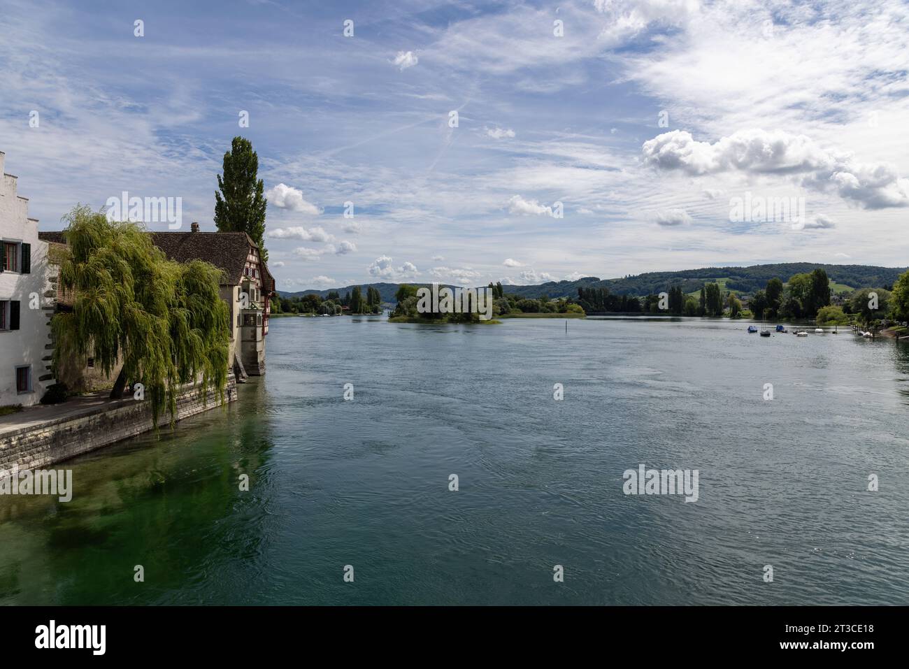 Bridge of Stein am Rhein with a view of the backland and the Rhine ...