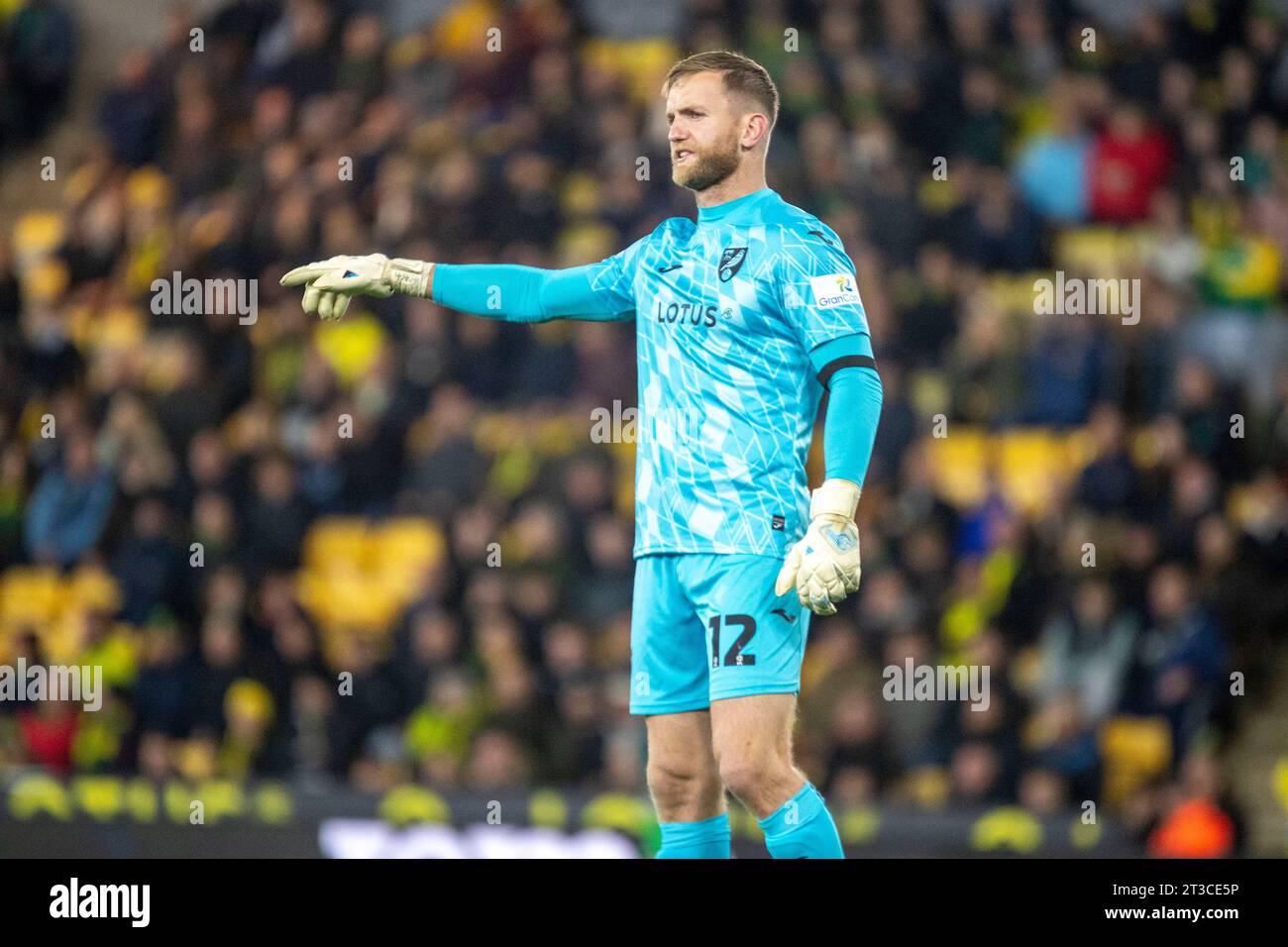 Norwich City Goalkeeper George Long giving instructions to his players ...