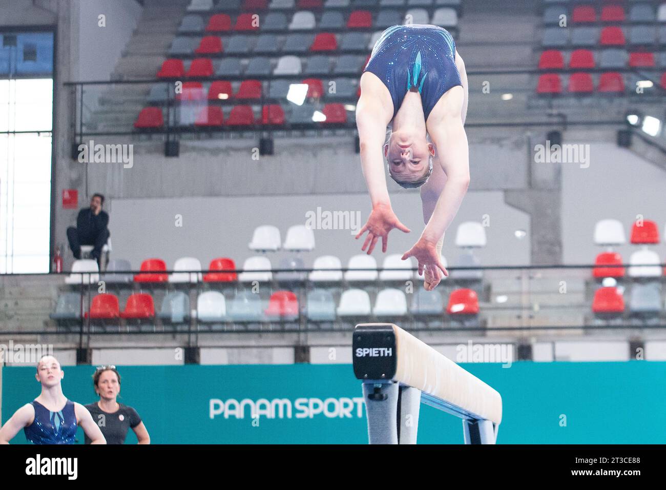 October 19, 2023: Sydney Turner of Canada performs on beam during the Artistic Gymnastics Womenâ ...