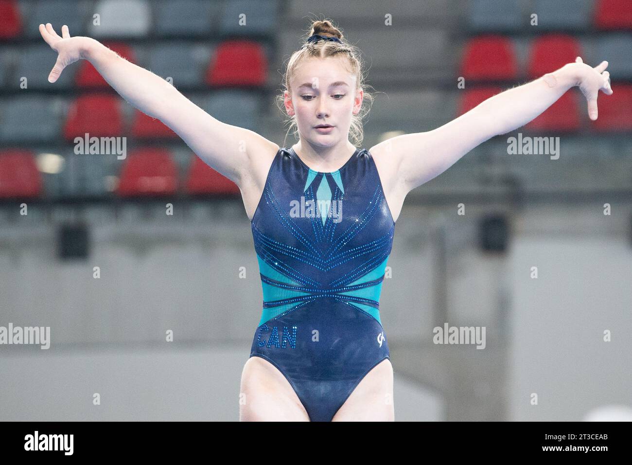 October 19, 2023: Frederique Sgarbossa of Canada performs on beam ...