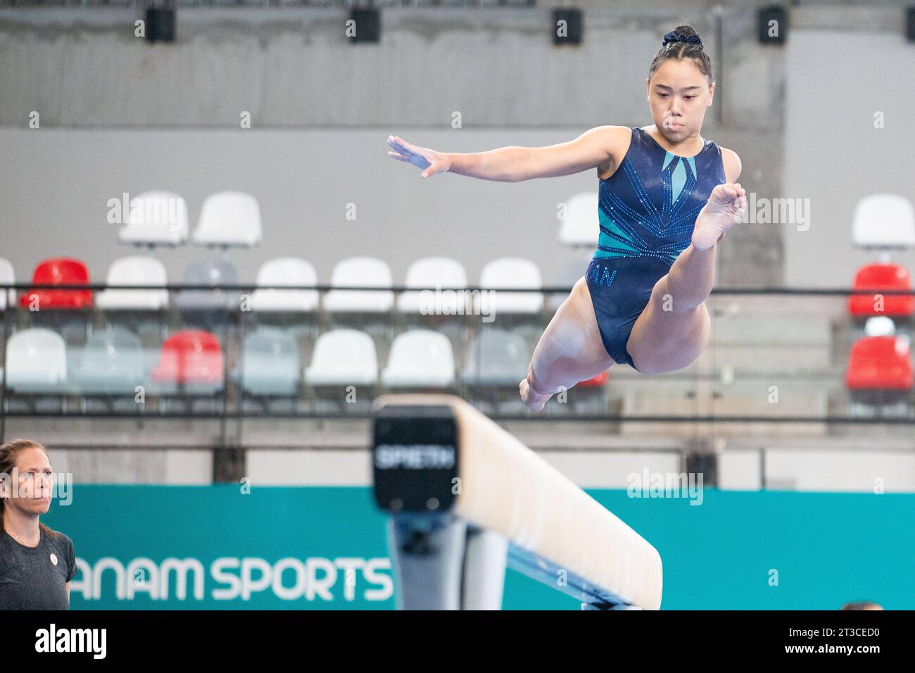 Santiago, Chile. 19th Oct, 2023. Aurelie Tran of Canada performs on ...
