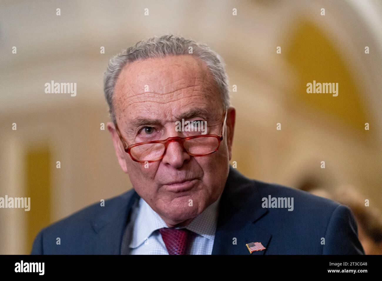 Senate Majority Leader Chuck Schumer, D-N.Y. speaks to media after a ...
