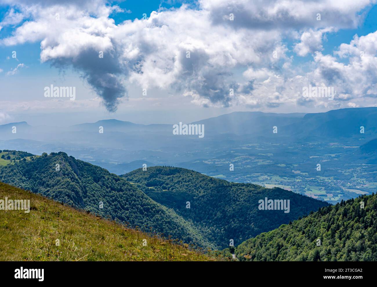 Grand Colombier Pass. View of the Col Du Grand Colombier, the forest ...