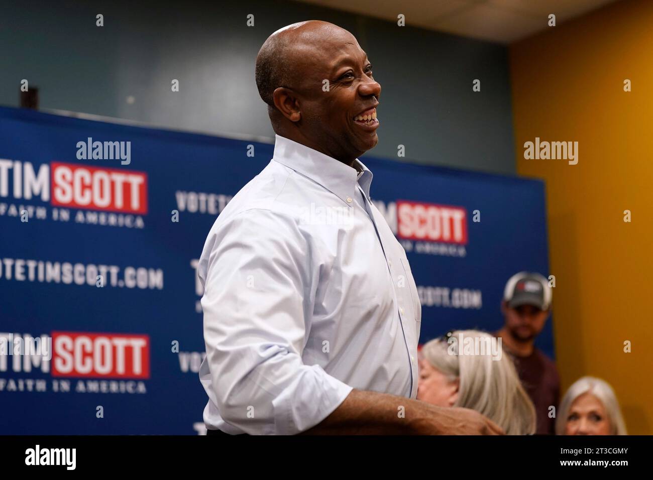 Republican presidential candidate Sen. Tim Scott, R-S.C., speaks during ...
