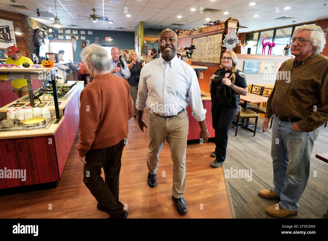 Republican presidential candidate Sen. Tim Scott, R-S.C., arrives at a ...