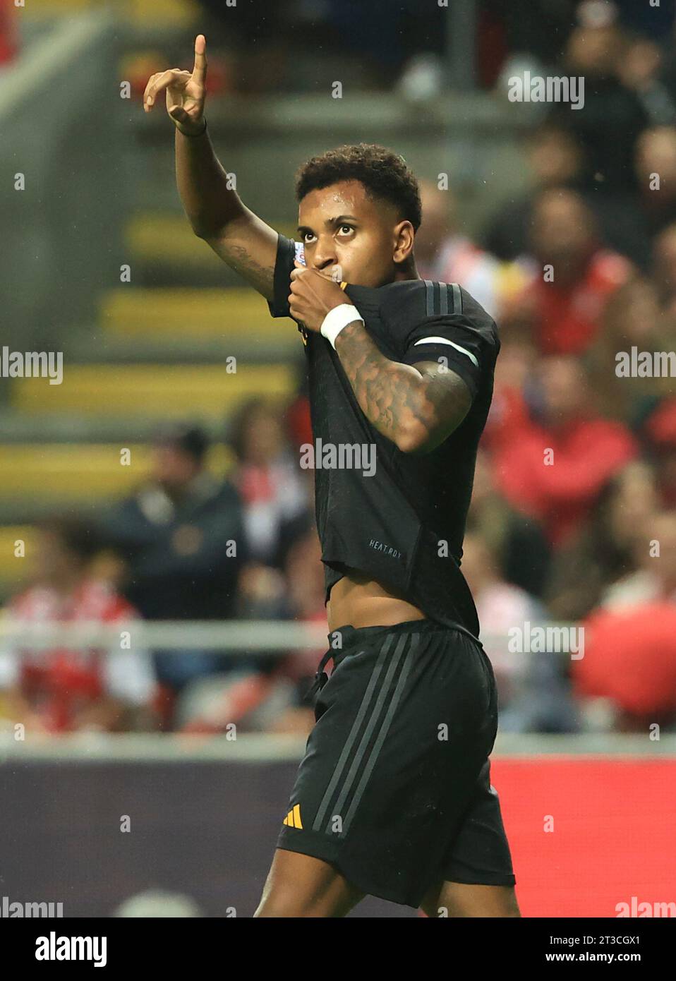 Real Madrid's Rodrygo celebrates after scoring the opening goal during ...