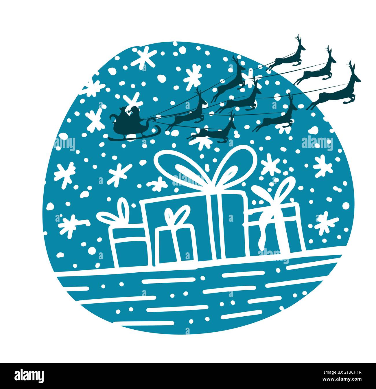 Abstract Santa flies in a sleigh with reindeers. hand drawing. Not AI ...