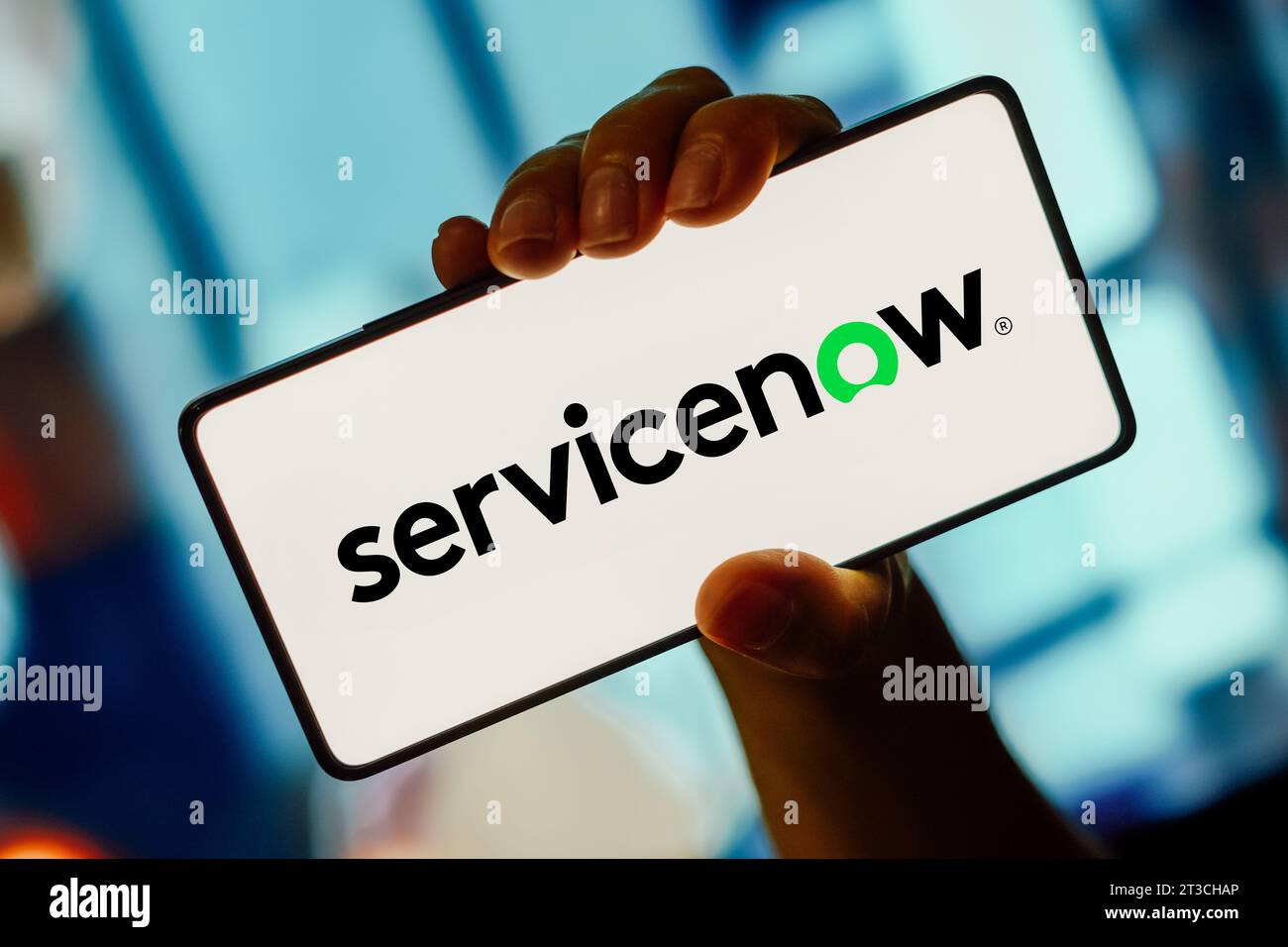 In this photo illustration, the ServiceNow logo is displayed on a ...