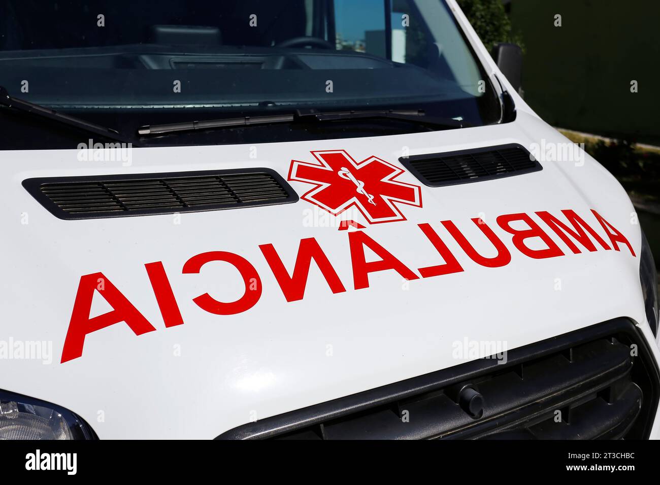 description detail of the generic ambulance car, with red letters in ...