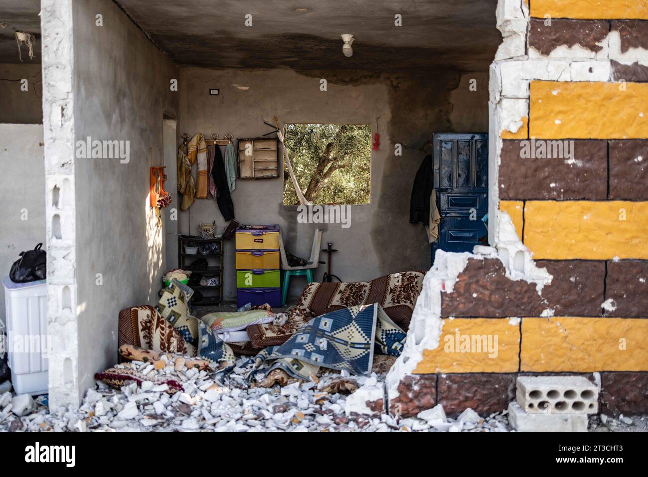 Al Hamamah, Syria. 24th Oct, 2023. A view of the devastation caused by ...