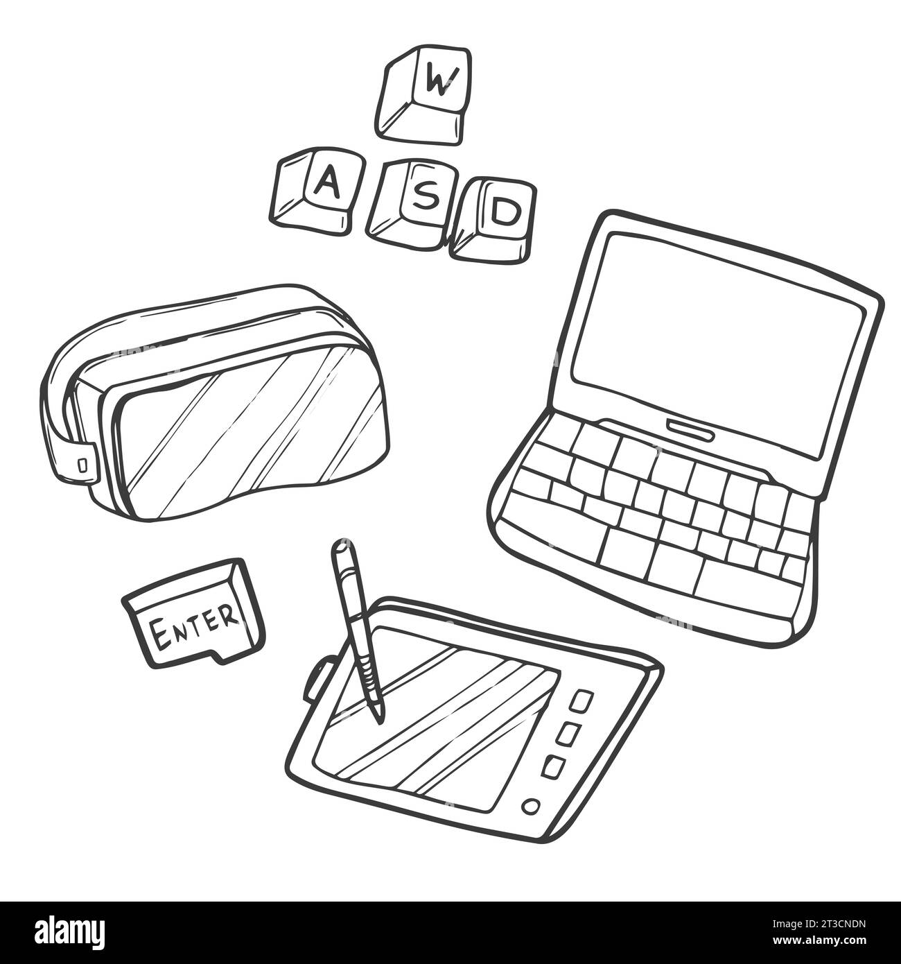 a set of hand drawn doodles of electronic gadget. vector illustration ...