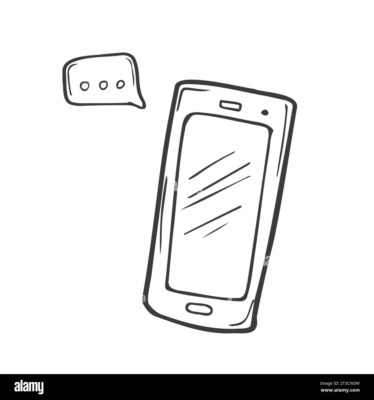 Phone with message doodle. Smartphone speech bubble hand drawn sketch ...