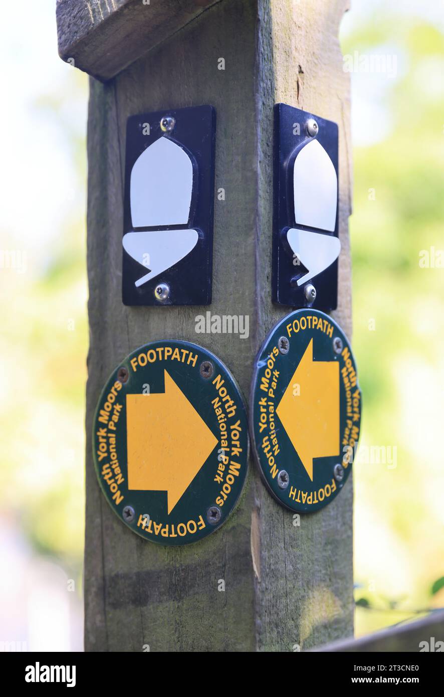 Acorn sign for the North York Moors footpath, in Robin Hood's Bay, on ...