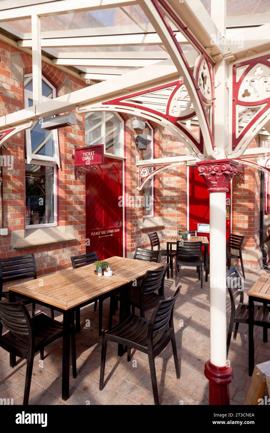 Cafe in preserved and restored station buildings, Irlam, Greater ...