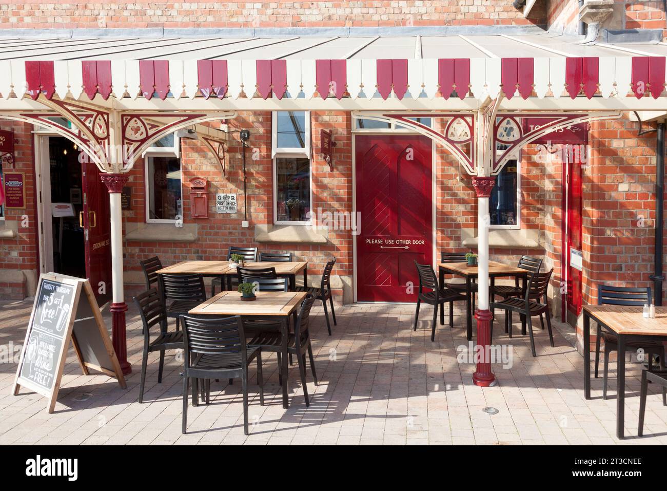 Cafe in preserved and restored station buildings, Irlam, Greater ...