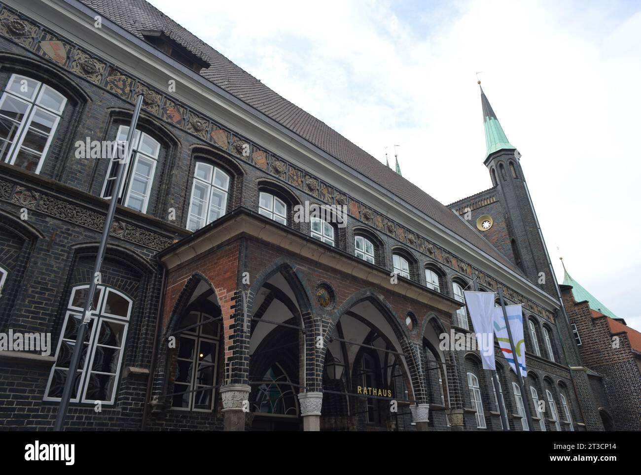 Luebeck, Germany, historical town hall building with dark brick facade ...