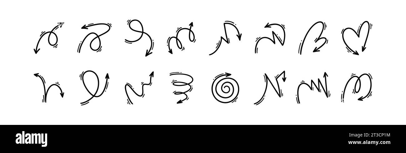 Doodle cute line arrow set. Misdirection motion expression. Cartoon ...