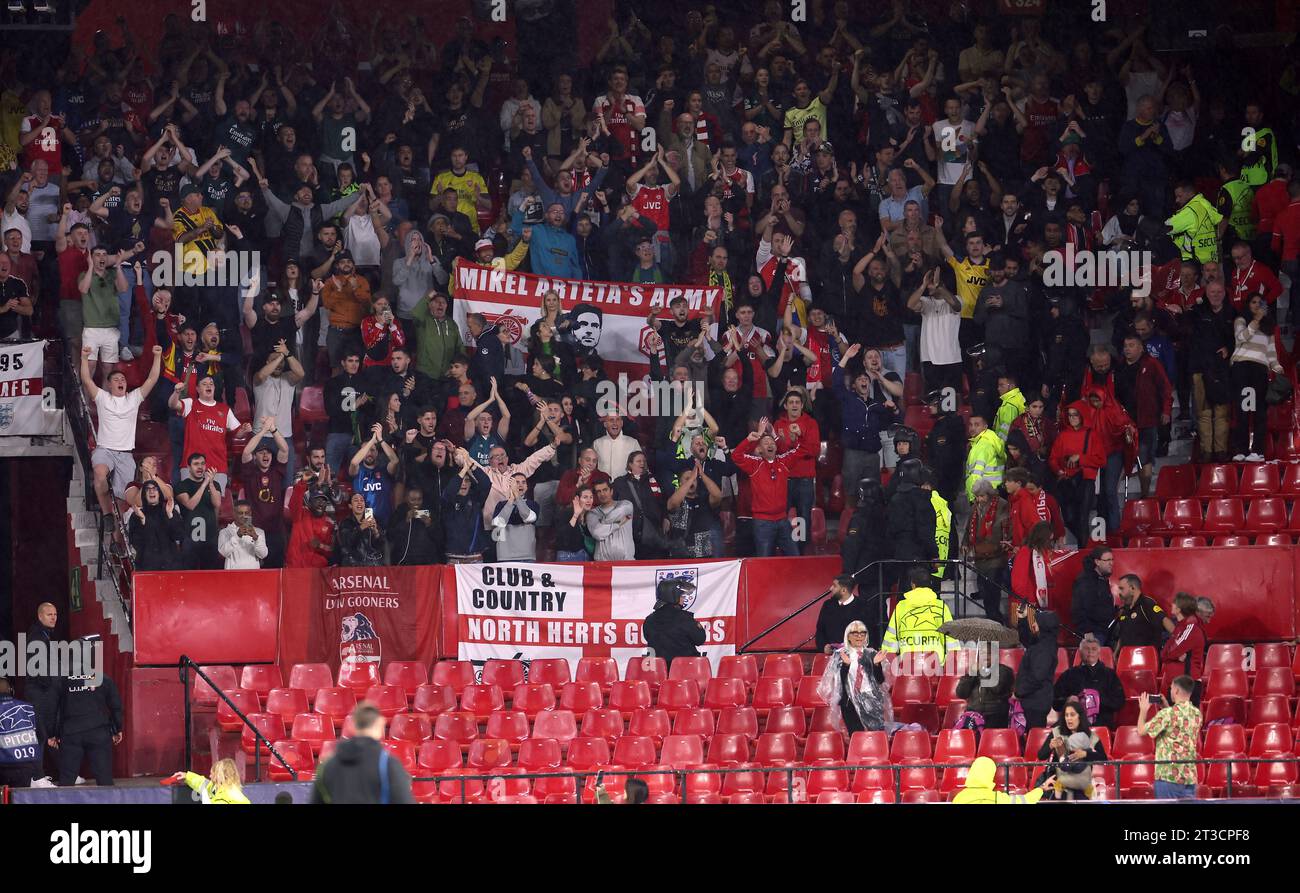Arsenal fans in the stands during the UEFA Champions League group B ...