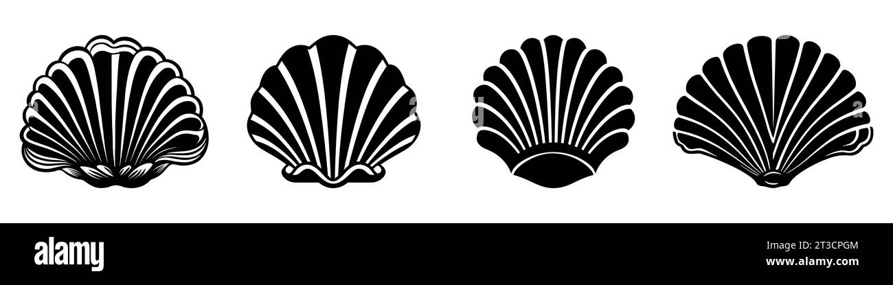 Sea shell icon. Set of black pearl shell icons. Vector illustration ...