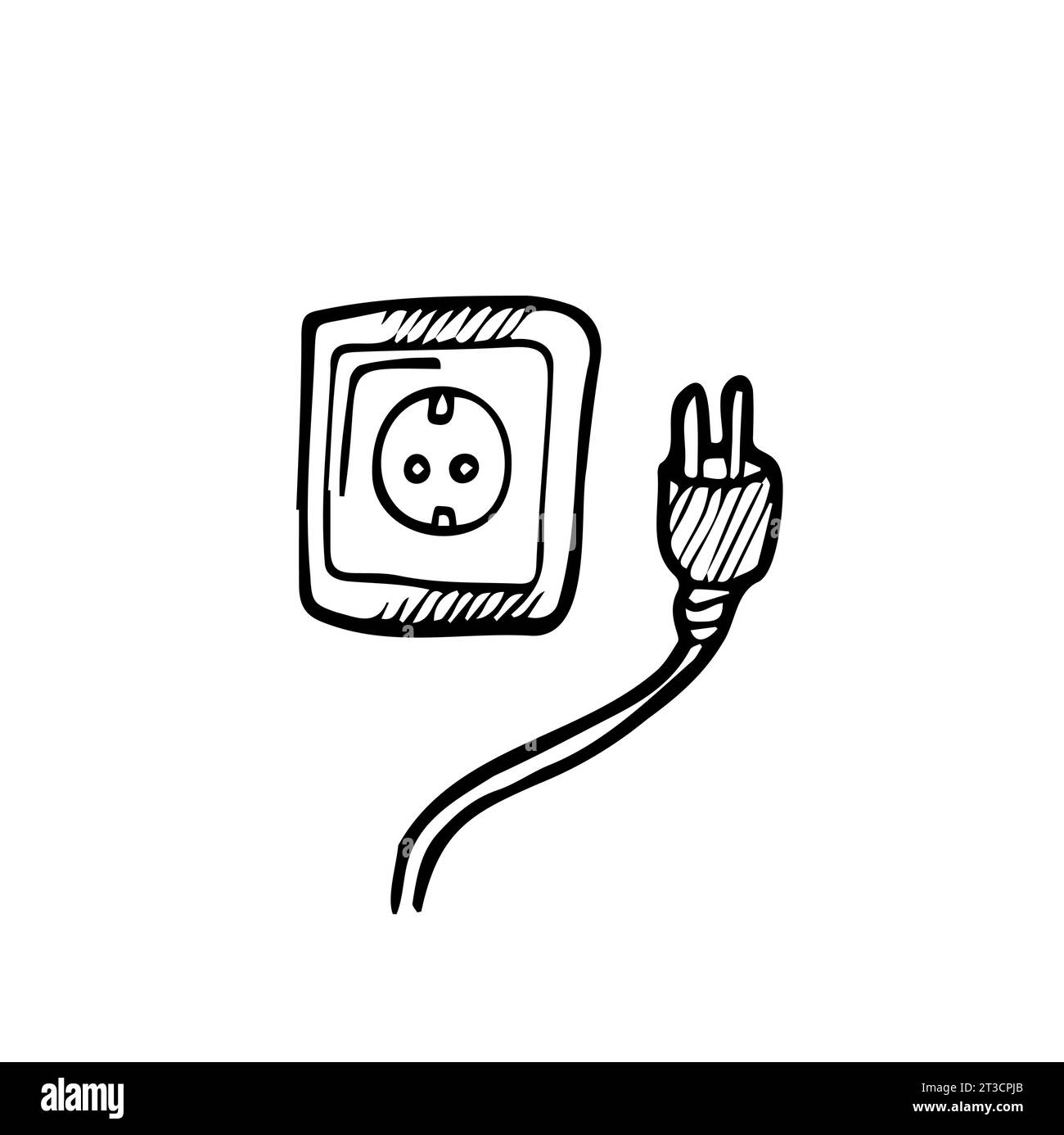 plug and electric socket. cartoon vector and illustration, hand drawn ...