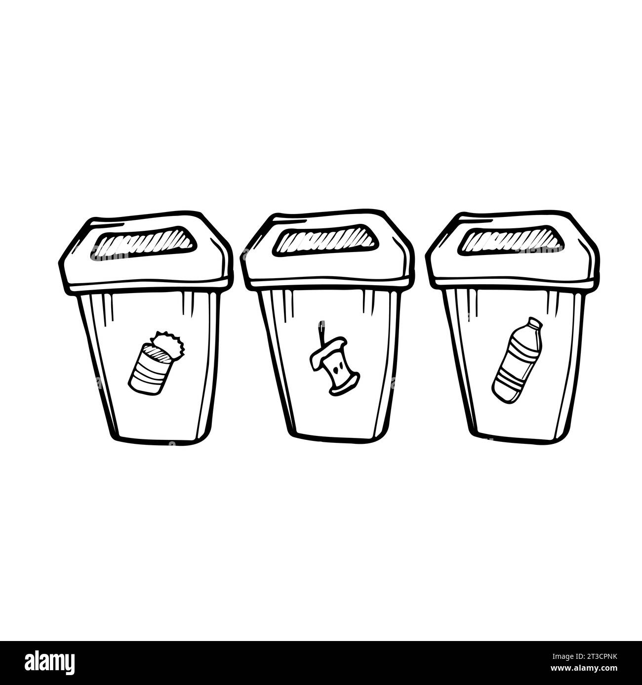 Recycling materials icons. Trash cans for waste sorting. Vector illustration, line design. List ...