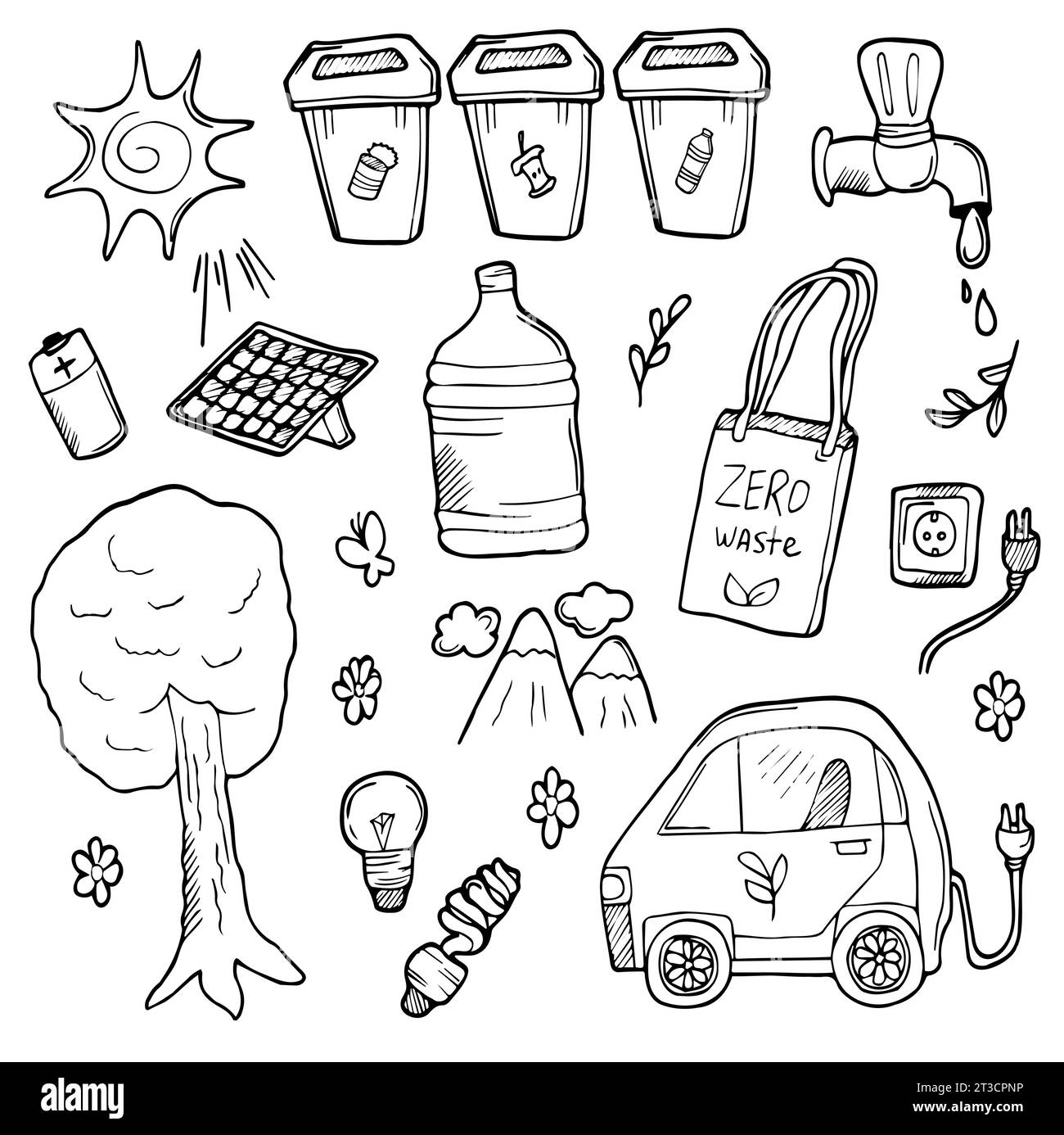 Trash doodle set Black and White Stock Photos & Images - Alamy