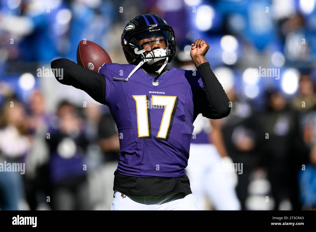 Baltimore Ravens quarterback Josh Johnson (17) works out before an NFL ...