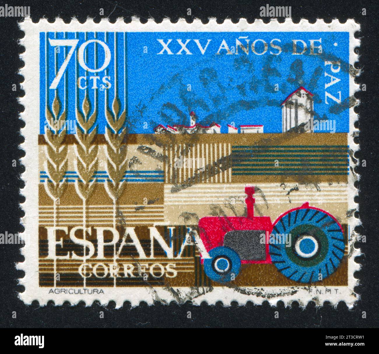 SPAIN - CIRCA 1964: stamp printed by Spain, shows Tractor, Fields, Aer ...