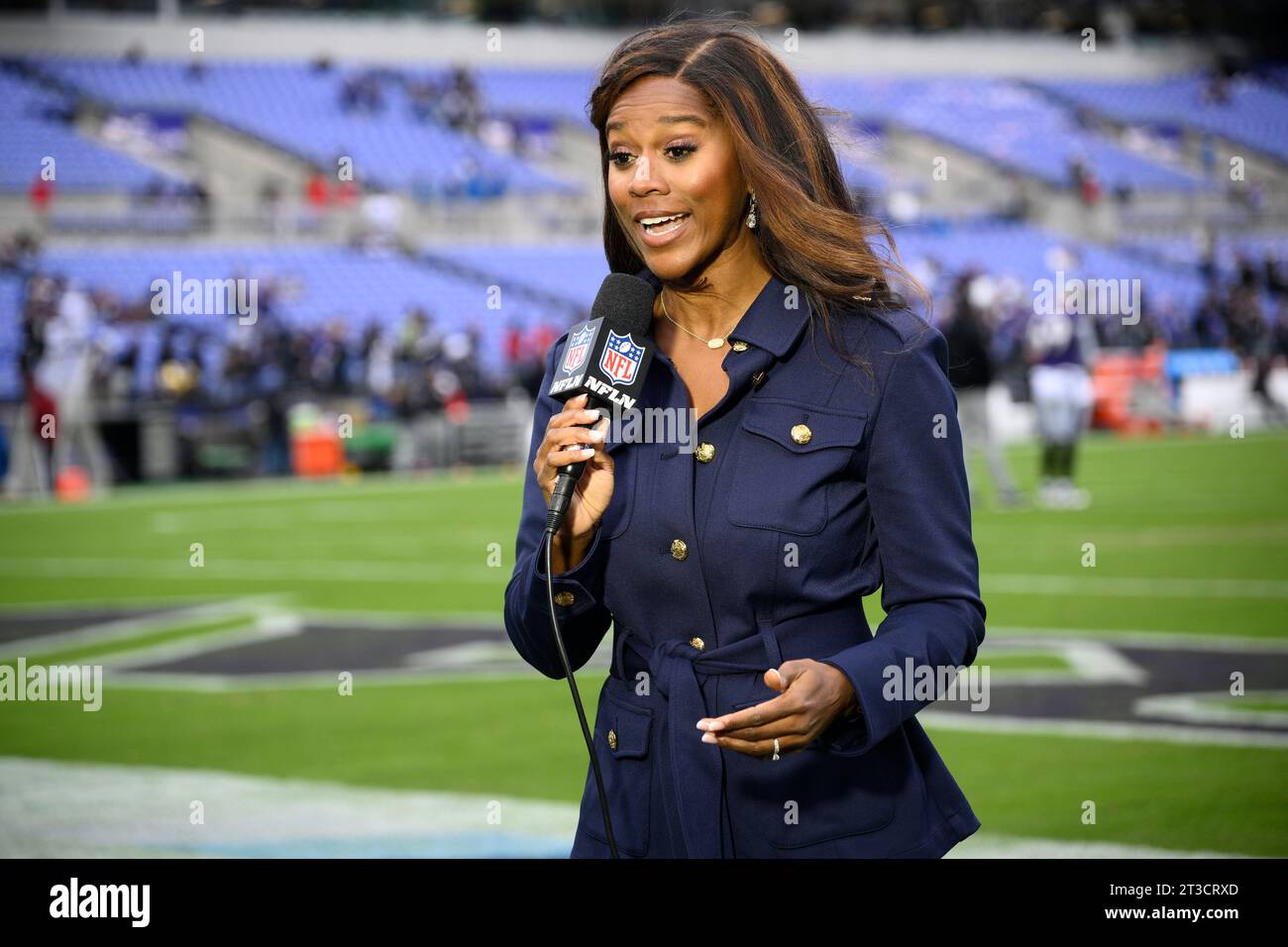 NFL network reporter Sherree Burruss on the field prior to an NFL ...