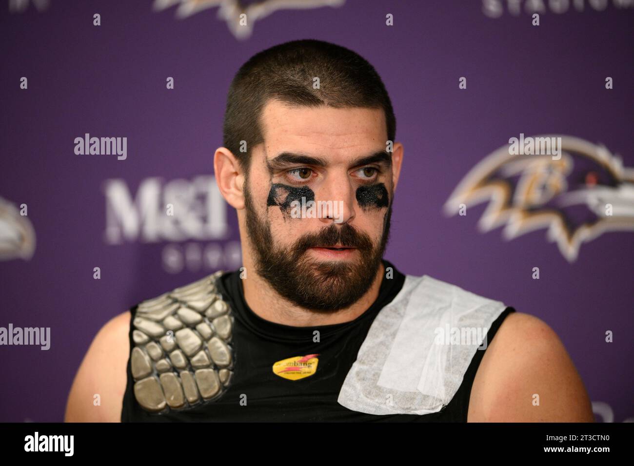 Baltimore Ravens tight end Mark Andrews (89) addresses the media after ...