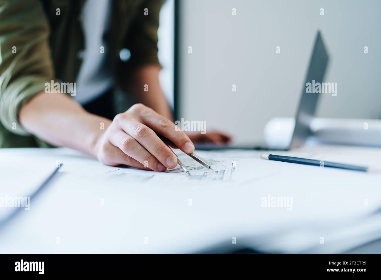 Engineering Department With Work Design Structure Building Or House Using Blueprint Computer At