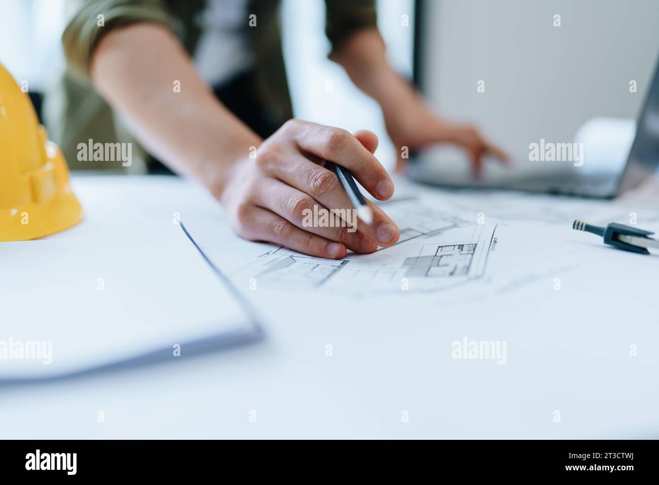 Engineering Department With Work Design Structure Building Or House Using Blueprint Computer At