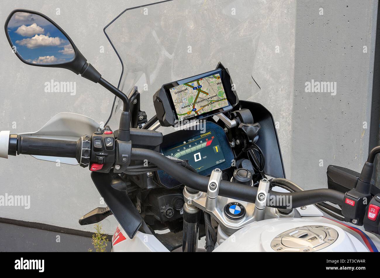 Modern cockpit of a BMW motorbike with screen and navigation system ...