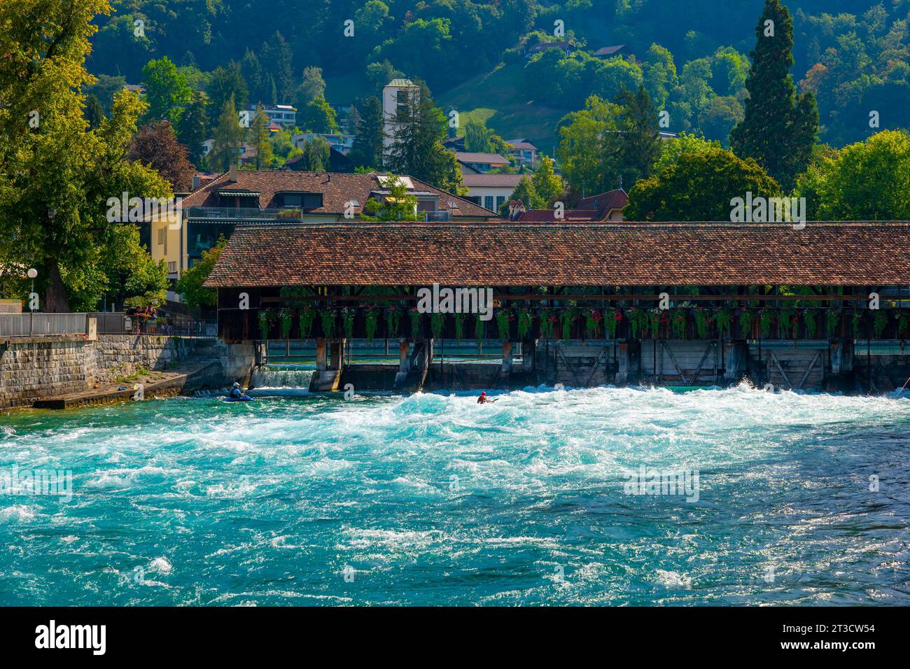 Beautiful Obere Schleuse Bridge in City of Thun and a Kayak in a Sunny ...