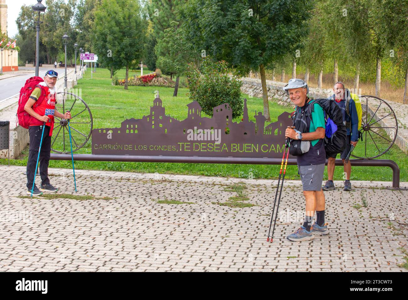 Pilgrims walking the Camino de Santiago, the way of St James pilgrimage ...