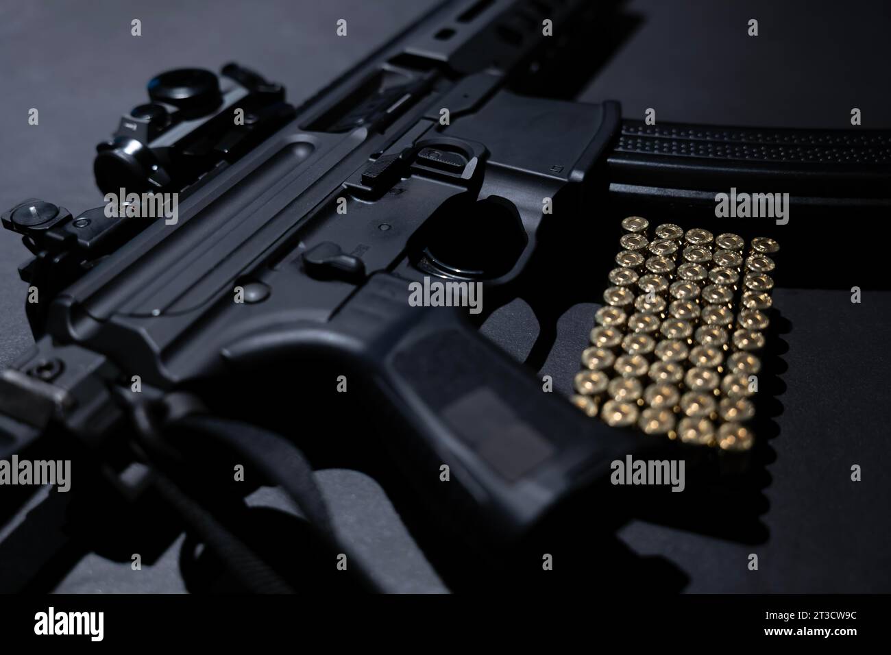 Modern Elegant Assault Rifle and Bullet on Grey Background in ...