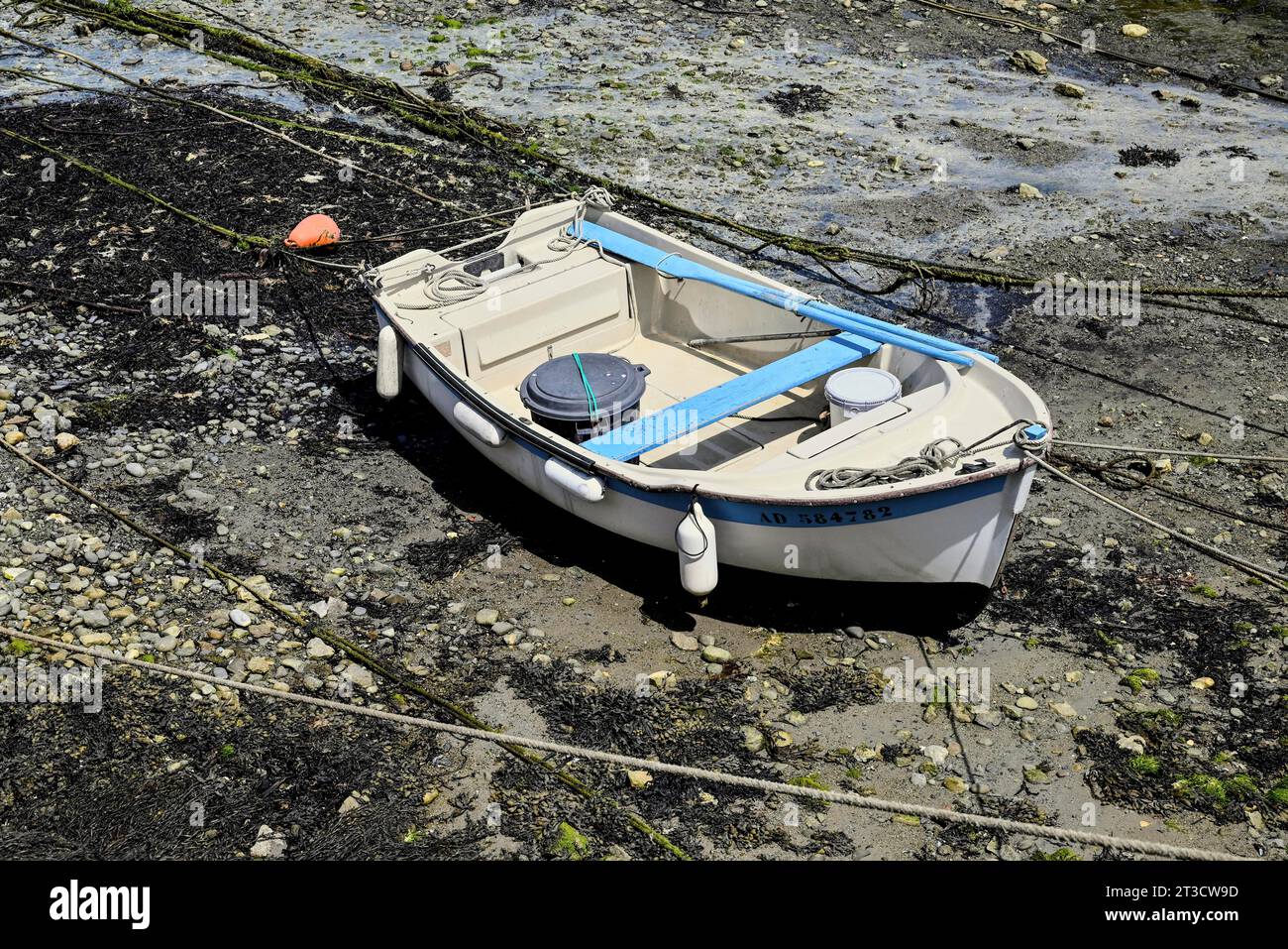 Small white boat, Ouessant Island, Finistere, Brittany, France Stock ...