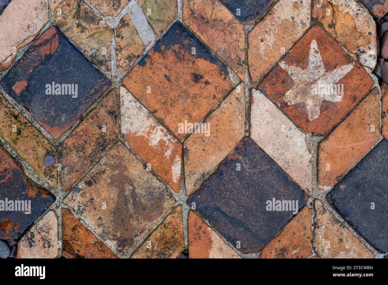 Old coloured stone tiles, Melrose Abbey Ruin, Melrose, Borders District ...
